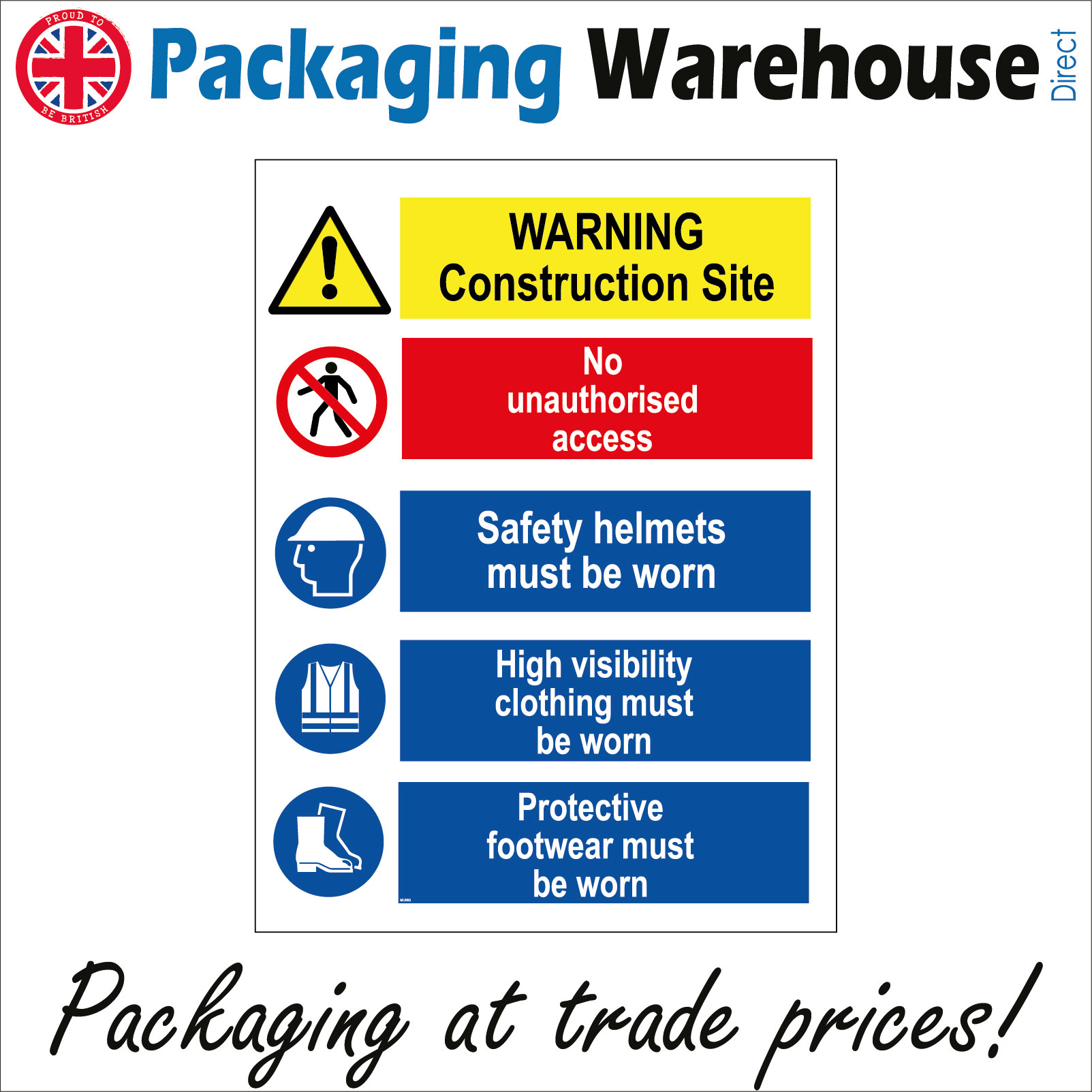 MU063 WARNING CONSTRUCTION SITE SIGN BUILDING WORKFORCE PPE CONTRACTORS ...